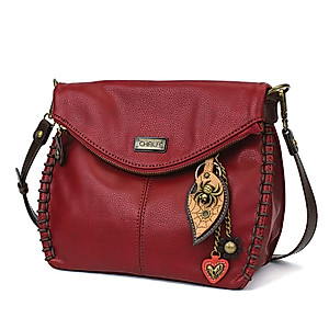 Chala Charming Crossbody Bag Shoulder Handbag With Flap Top and Zipper Burgundy - Metal Spider