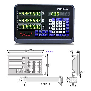 DRO 3 Axis Digital Readout Display +3pc Glass Linear Scale for CNC Mill Lathe Machine (450+500+1000)