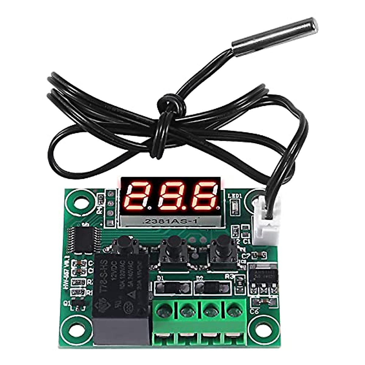 ALMOCN 2PCS W1209 DC Digital Temperature Controller Board 12V with Case, Red Digital Display Thermostat -50-110°C Electronic Temperature Temp Control Module Switch Waterproof