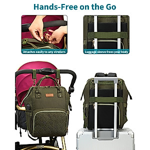 SofLiv Baby Diaper Bag Backpack Purse Sets Double Diaper Bags for Mom Dad, Stylish Baby Bags for Boys Girls with Changing Pad, Stroller Straps, USB Charging Port, Easy to Travel, (M, Army Green)