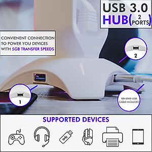 Tilted Nation Gaming Headphone Stand | RGB Headset Stand White | Headset Holder for Desk with Mouse Bungee and USB Hub | The Ultimate Gaming Accessories for Gamers for PS5, Xbox, PC - White