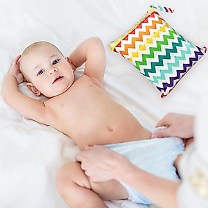 4 Pieces Wet Dry Bag Cloth Diaper with Two Zippered Pockets Waterproof ReusableW Travel Beach Pool Daycare Soiled Baby Items Yoga Gym（12in x 14.5in）, Gray,Blue,Yellow and Rainbow, KKBB1001