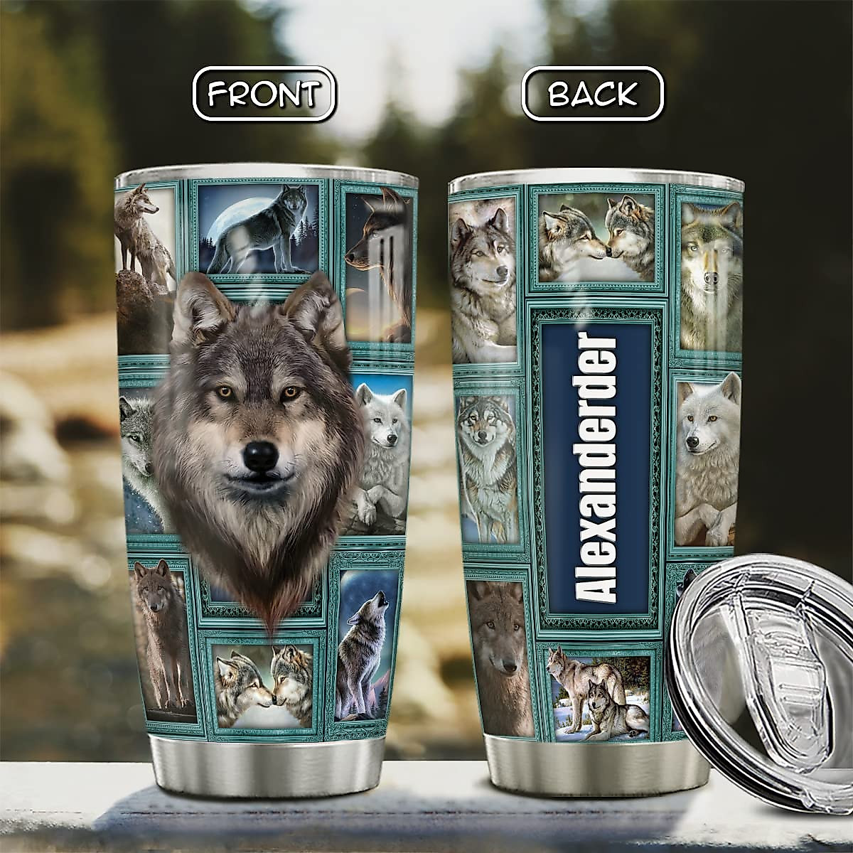 wowcugi Wolf Tumbler Personalized Stainless Steel Double Wall Vacuum Tumblers 20oz 30oz Coffee Travel Mugs With Lid Birthday Christmas Gifts For Wolf Lovers Women Men