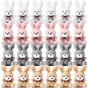 Sotiff 24 Pcs Plush Bunny Stuffed Animal Bulk 4.7 Inch Mini Bunnies Doll Keychain Furry Rabbit with Bow Tie for Boys Girls Birthday Party Favors Wedding Graduation Gifts Holiday (Classic Color)
