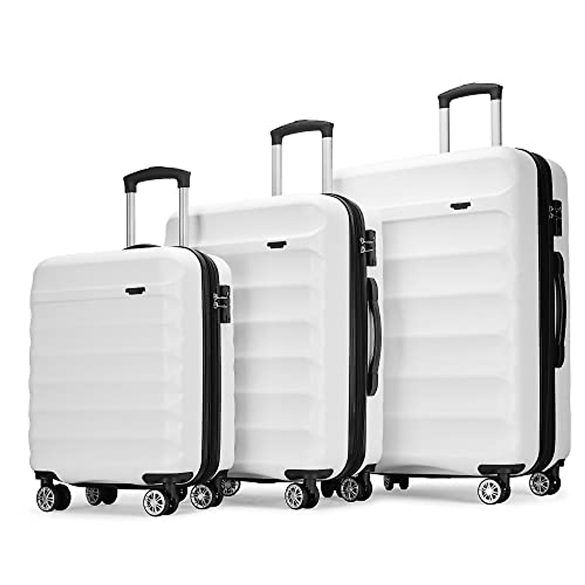 GinzaTravel 3-Piece Luggage Set with TSA Locks, Expandable, and Friction-Resistant in white - Includes 20", 24" & 28" Spinner Suitcases