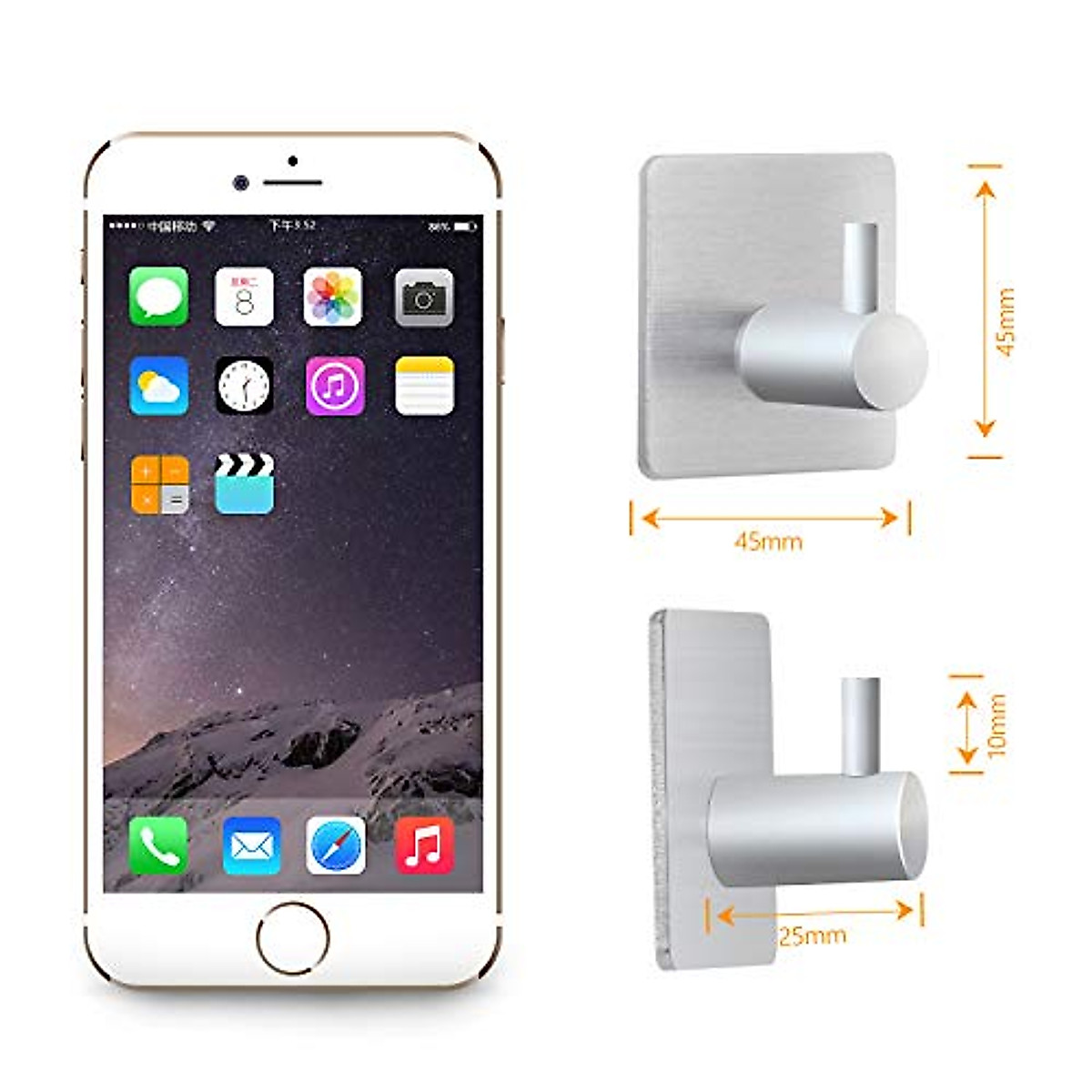 Tidysun Adhesive Hooks Heavy Duty , Waterproof Robe Hangers Towel Hooks Stick on Wall Hooks for Bathroom Kitchen Home Doors Closet 4Packs (Silver)