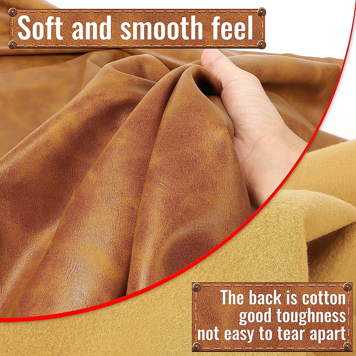 LOTOFUN Upholstery Faux Leather Sheets: 52"x36" Caramel PU Artificial Leatherette Vegan Synthetic Pleather Fabric by The Yard for DIY Crafts