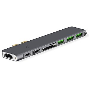 USB C Hub - 8 in 1 Aluminum Type C Adapter Multi-Port Thunderbolt 3 Dongle with USB 3.0 Ports, 4K USB C to HDMI, SD/TF Card Reader, 100W PD Fast Charger for MacBook Pro 13/15Inch 2018 (Space Gray)