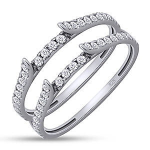 SAVEARTH DIAMONDS 1/2 ctw Round Lab Created Moissanite Diamond Cathedral Enhancer Ring Guard 14K White Gold Over Sterling Silver For Womens (0.50 Ctw)-6.5