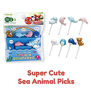 OTSUMAMI TOKYO Bento Box Accessories 4 Kinds Set, Super Cute 3 Sizes Mini Container, Kawaii Decoration Sheets, 8 pcs dolphin Picks, 4 pcs Animal Long Picks, Japanese 4 Lunch Box Decor Set