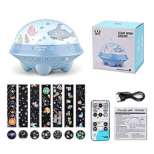 O WOWZON New Night Light Musical Projector for Kids, Star Light Projector for Bedroom, 5 Lighting Modes Mood Lights for Baby Kids Room with Remote Control,7 Sets of Film,255 Stories&Songs
