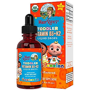 USDA Organic Cocomelon Elderberry Syrup for Toddlers & Cocomelon Vitamin D3 K2 Liquid Drops for Toddler Bundle by MaryRuth's | Immune Support | Calcium Absorption | Strong Bones | Vegan | Gluten Free