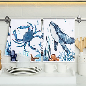 6 Pcs Beach Kitchen Towels Ocean Animal Bathroom Dish Towel Set Nautical Themed Hand Towels Summer Sea Soft Tea Towel Absorbent Dish Cloths for Kitchen Decorative Home, 15.7 x 23.6 Inch (Cute Style)
