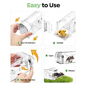 Humane Mouse Trap Indoor for Home-12.6 inches Enlarged Chipmunk Traps Live Mouse Trap Reusable Live Rat Traps Humane Rat Trap That Work 2PCS