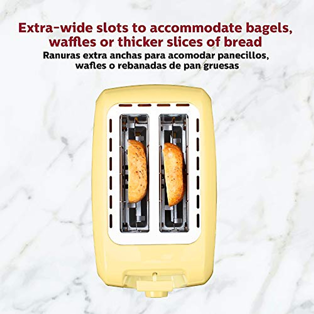 Holstein Housewares - 2-Slice Toaster with 7 Browning Control Settings, Yellow/Stainless Steel - Great to Toast Bread, Bagels and Waffles