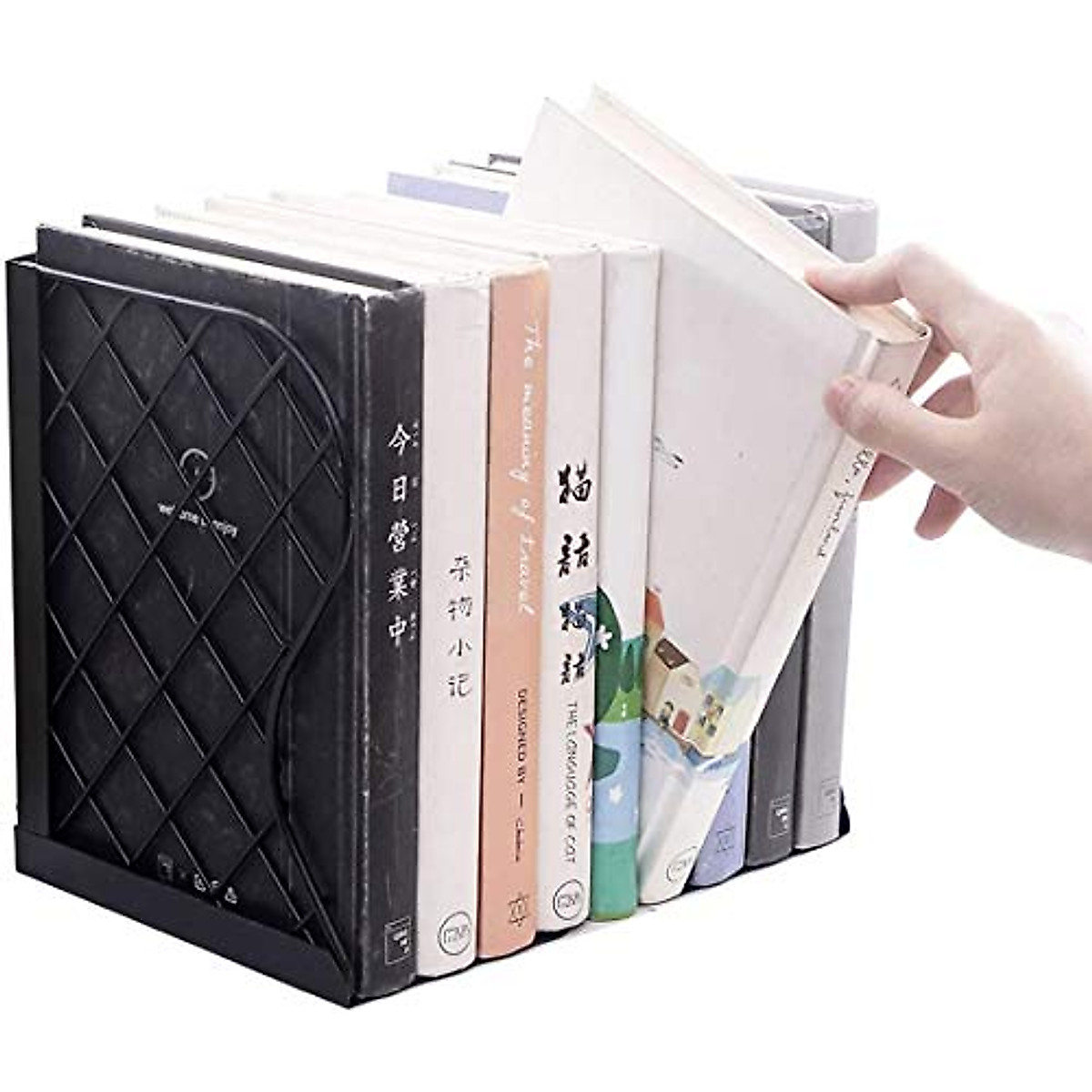 DengHU Bookeds,Adjustable Bookends Table Desktop Desk Expandable Adjustable Bookcase Bookend for Heavy Books Holder for Desk Book Stand Heavy Duty Bookend (White)