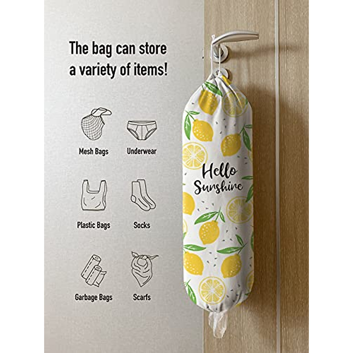 Hglian Lemon Grocery Bags Holder Dispenser Wall Mount Plastic Bag Holder Garbage Shopping Trash Bags Storage Carrier Organizer,Cute Lemon Home Kitchen Décor, Gifts for Women Mom Wife