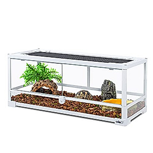 OIIBO Full Glass Long Tank Reptile Terrarium 20 Gallon, Front Opening Terrarium 30" x 12"x 12" for Reptile Pets Gecko Lizard Snake, Double Front Opening Doors & Ventilation Top Screen (Knock-Down)