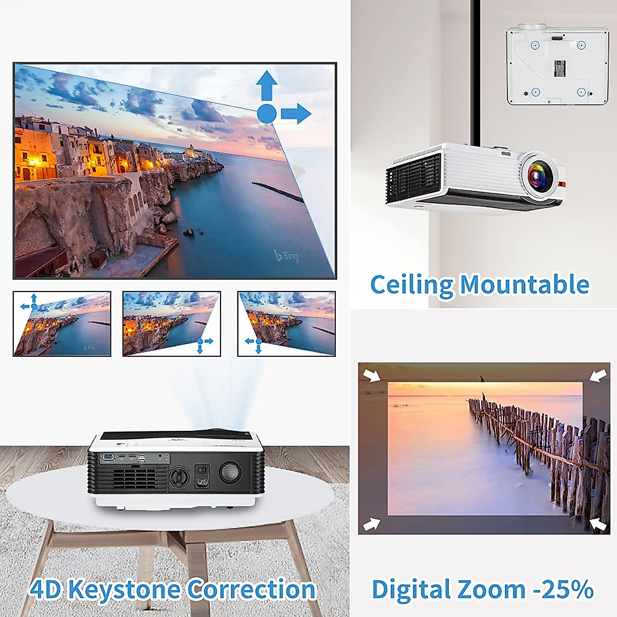 [Big Sale $200]9000LM Smart 1080P Outdoor Movie Projector, Full HD WiFi Bluetooth Projector with HiFi Speaker/Android OS, 200" Home Theater Projector Wireless Mirroring/HDMI/USB for Phone/TV Stick/DVD