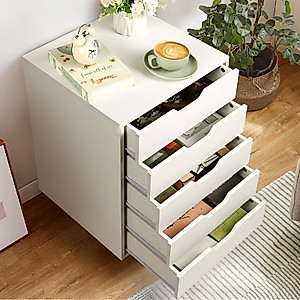 TUSY 5-Drawer Organizer, Tall Chest of Drawers with Caster Wheels, Alex Drawers File for Home Office, White