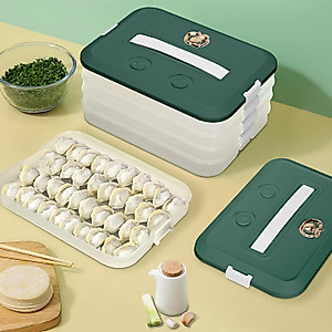 OFFKITSLY Food Storage Containers with Lids, Plastic Cookie Storage Containers Airtight, 4-Layer Stackable Food Containers Dumpling Storage Box, Green