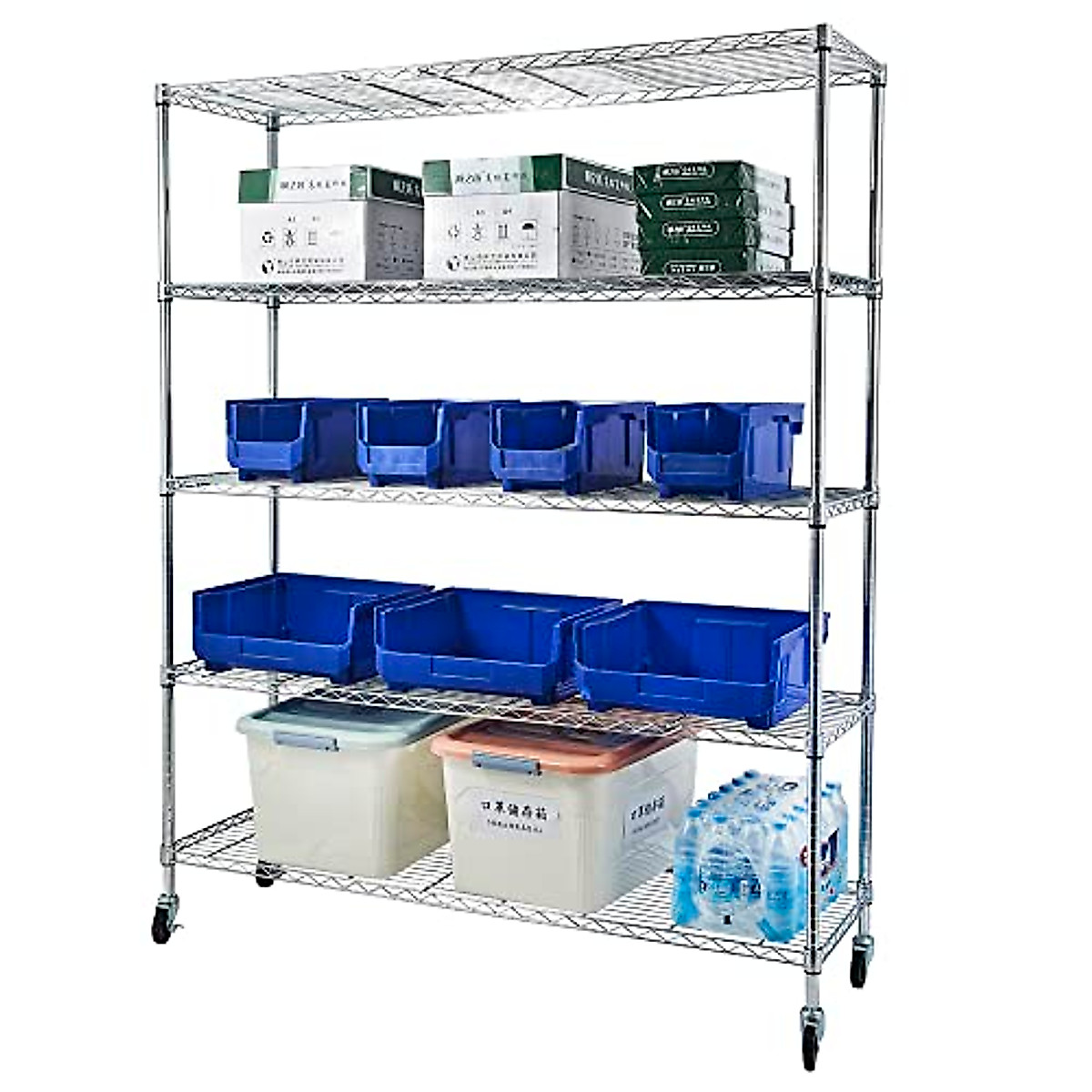 WEI WEI GLOBAL 5-Tier Heavy Duty Shelving Unit - Wire Shelving with Wheels - Metal Organizer Wire Rack - Bakers Rack - Garage Storage Shelves Organization - Standing Shelves Pantry Kitchen - Chrome