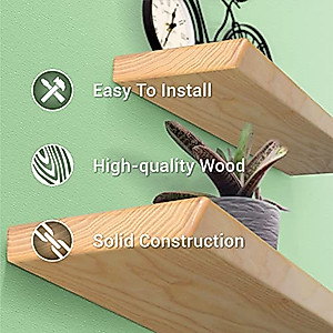 Wood Floating Shelves, 100% Ash Wood, Set of 2-Rustic Shelf 24" Wide Wooden Wall Shelves, Made in Europe, for Living Room Bedroom Kitchen Bathroom Farmhouse, Natural Color, 24 x 6.5 Live Edge