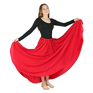Danzcue Girls Long Full Circle Dance Skirt (L-XL, Scarlet)
