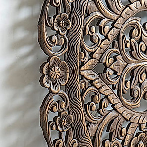 Queen Size Boho Carved Wood Bed Headboard Hand Sculpted Wall Art Hanging from Chiang Mai Thailand 60 Inches