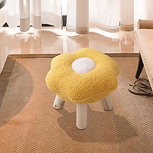 Small Foot Stool Sofa Stool Flower Shape Shoe Changing Stool Step Stool Under Desk Footstool for Bedside Porch Playroom, Yellow