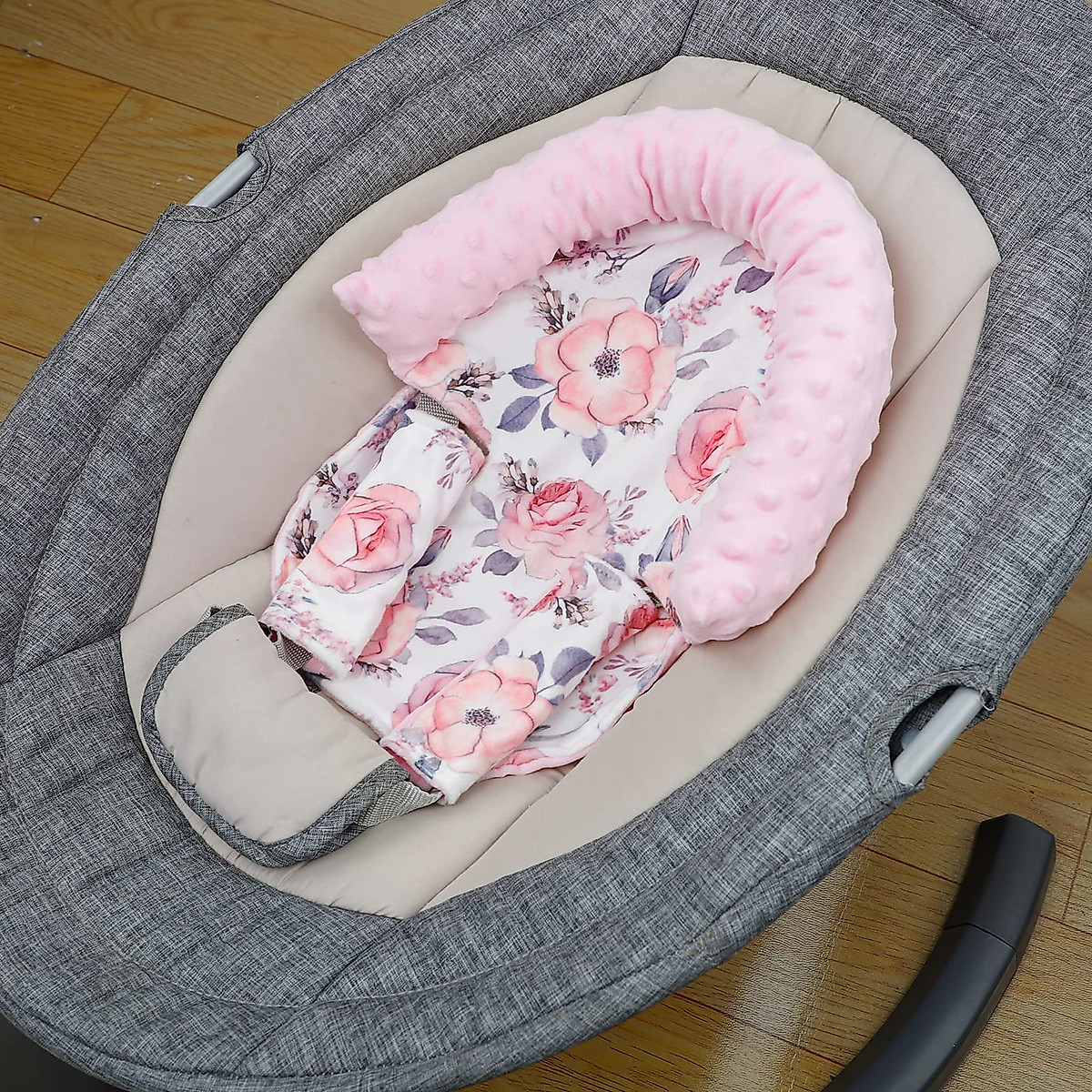 Baby Car Seat Headrest & Strap Cover, Carseat Cover Girls, Watercolor Pink Floral