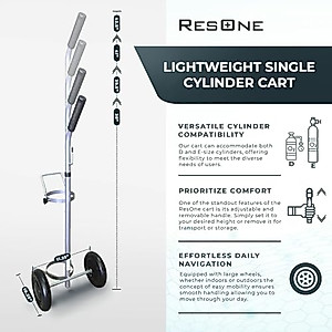 ResOne Lightweight Single D/E Oxygen Cylinder Cart, Adjustable Handle, Durable Powder-Coated Finish, Portable Oxygen Tank Cart with Wheels, Holds 1 D Size or E Size Cylinder - 4pk