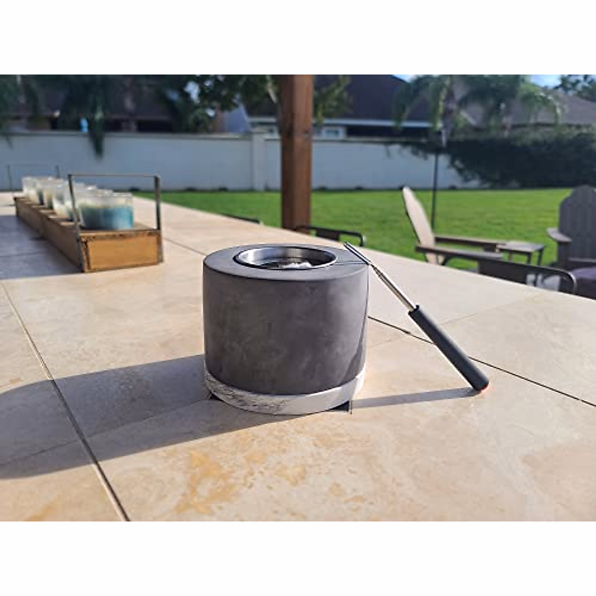 Davis&Company Concrete Tabletop Fire Pit - Bundle Kit - Isopropyl Fire Pit, with Roasting Sticks, Mini Personal Fireplace for Indoor & Patio - Ethanol Fuel, with Portable Fuel Funnel