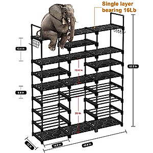 AILIXI 9 Tiers Shoe Rack Shoe Organizer, Metal Shoe Rack for Entryway, Large 50-55 Pairs Shoe Storage with Hooks, Multifunctional Shoe Organizer for Closet for Bedroom Cloakroom Hallway Garage