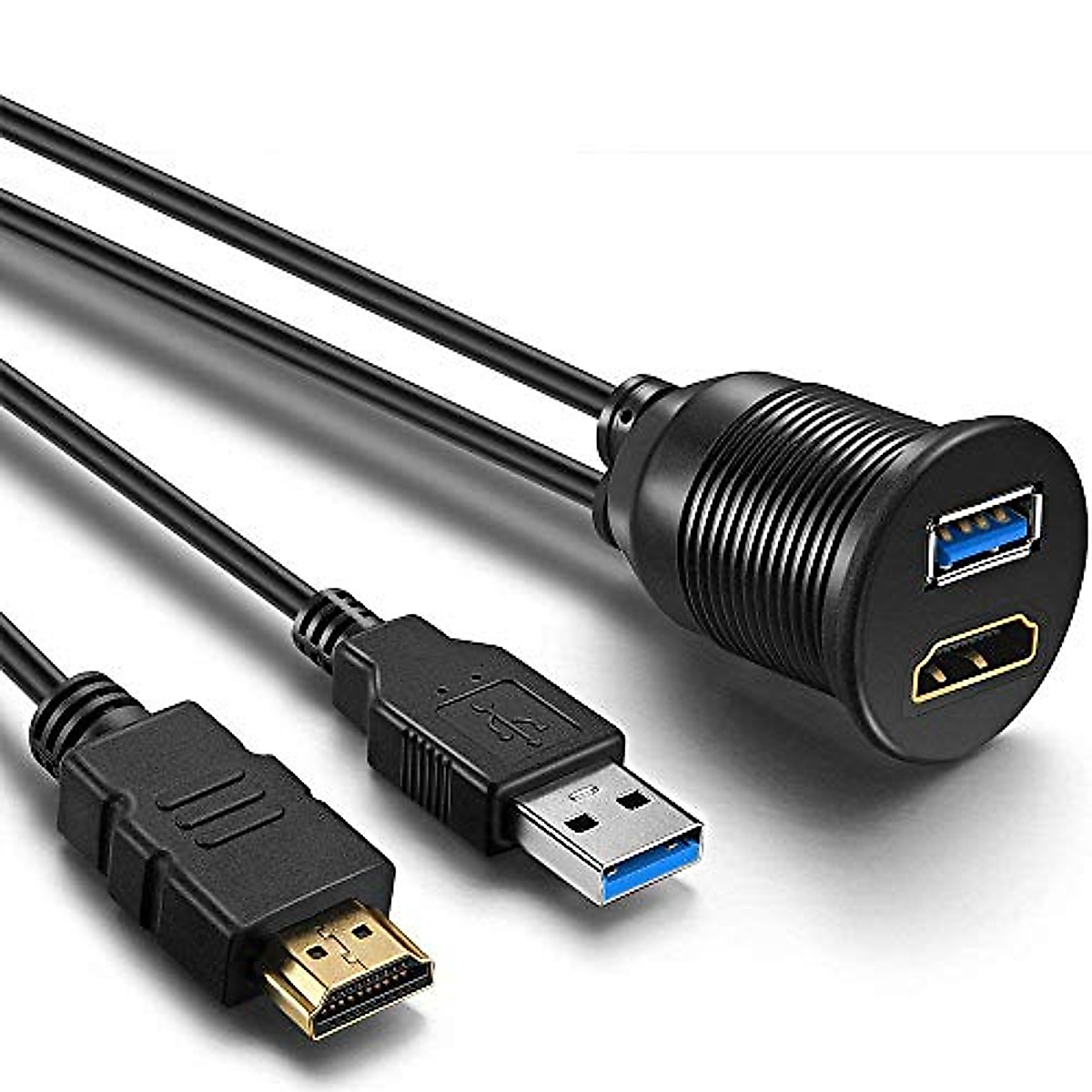 OBVIS USB3.0 HDMI Mount Cable – USB3.0 and HDMI Extension Flush Dash Panel Mount Cable for Car Boat Motorcycle (6 Feet)