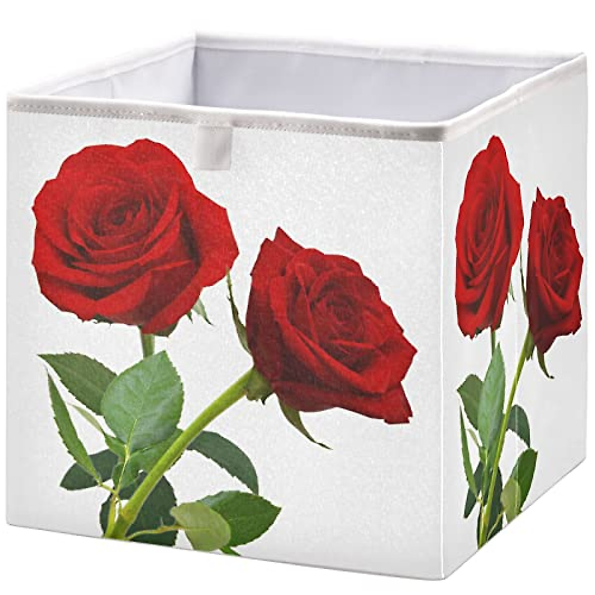 visesunny Closet Baskets Red Rose Storage Bins Fabric Baskets for Organizing Shelves Foldable Storage Cube Bins for Clothes, Toys, Baby Toiletry, Office Supply
