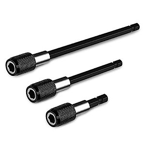 QWORK 3 Pcs 1/4 Inch Hex Shank Quick Release Bar Socket Screwdriver Bit Holder, Magnetic Extension Chuck Adapter set for Screws, Nuts, Drill,Driver,bit set and Handheld Driver