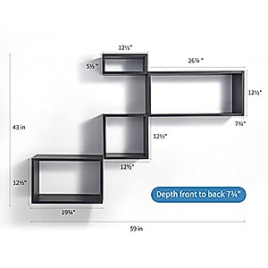 Kaboon Wall Mount Shelf Set of 4, Black Shelves for Space Discovery Home and Commercial Use, Large Size Shelves Set, Black