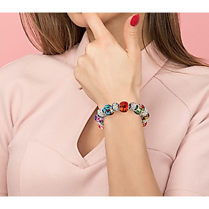 Savlano Silver Tone Snake Chain Charm Bracelet Crystal and Murano Glass Beads with 2 inch Extension for Women Comes with Gift Box