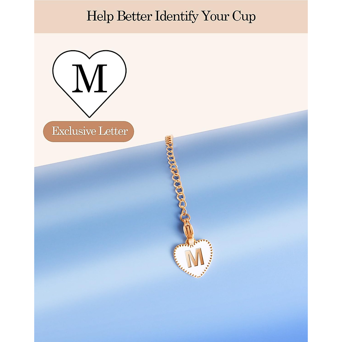 OriJoy Letter Charm Accessories for Stanley Cup, Name ID Letter Handle Charm For Stanley/Simple Modern Tumbler, Heart Shape Initial Identification Charms（M）