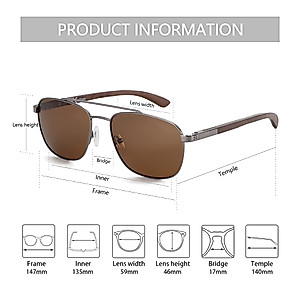 ZENOTTIC Aviator Wood Polarized Sunglasses for Men 100% UV Protection Fishing Driving Golf
