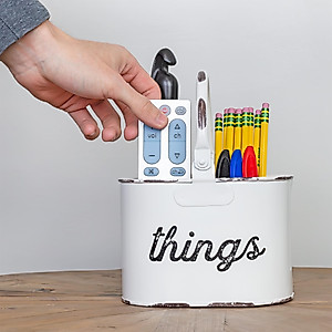 AuldHome Rustic White Enamelware Caddy, 4-Compartment Farmhouse Decor Organizer for Utensils, Pencils, and More Things