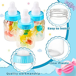 Jinei 48 Pcs Mini Baby Bottles Baby Shower Favor 3.5 Inch Clear Plastic Baby Bottle Candy Box with 10 Artificial Flower Newborn Baby Shower Gifts for Guests Baby Shower Favor Gift Decoration (Blue)