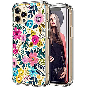 ICEDIO for iPhone 12 Pro Max Case with Screen Protector,Clear with Cute Colorful Blooming Floral Patterns for Girls Women,Slim Fit TPU Cover Protective Phone Case for iPhone 12 Pro Max 6.7"