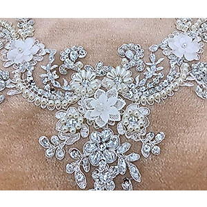 wtbv.n Handmade Crystal Peal Patches Sequins Rhinestones Ivory lace Trim Applique 38 * 28cm for Dress Skirt