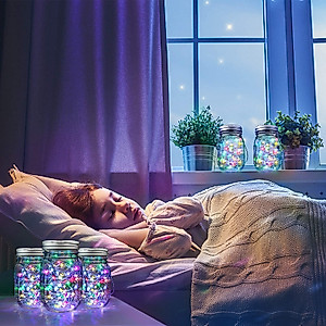 Mason Jar Solar Lights 30 LEDs, 6 Pack Hanging Solar Lights Outdoor, Waterproof Fairy Lights Solar Lanterns for Patio Garden, Hangers and Jars Included- Multicolor