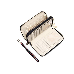 Frida Kahlo Cartoon Two Zip Around Wallet with Wristlet (Black/Black)