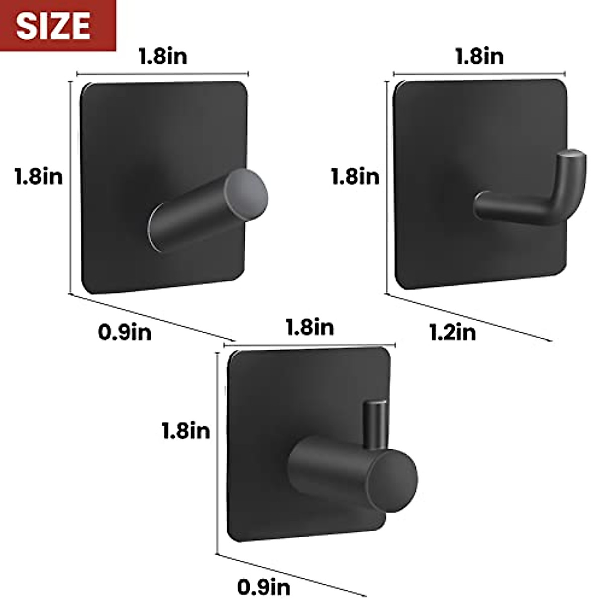 ATAMOW Adhesive Hooks Wall Hooks,6 Pack Bathroom Hooks for Towels, Heavy-Duty Adhesive Hooks for Hanging Coat, Hat, Clothes, Towels, for Kitchen Bathroom(Black)