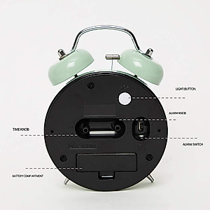 FLOITTUY {Loud Alarm for Deep Sleepers) 4'' Twin Bell Alarm Clock with Backlight for Bedroom and Home Decoration(Green)