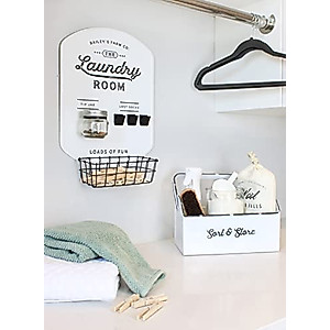 AuldHome Enamelware Rustic Caddy with Handle, Distressed White Farmhouse Sort and Store Carryall